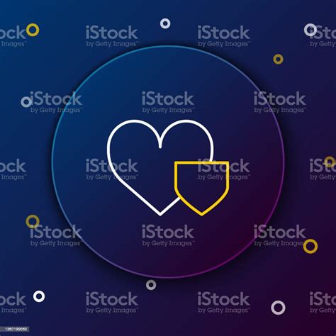 파란색 배경에 격리 된 방패 아이콘라인 하트 사랑의 상징 보험 개념 보안 안전 보호 개념을 보호합니다 다채로운 개요 개념 벡터 개념에 대한 스톡 벡터 아트 및 기타 이미지