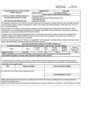 Fillable Online Fs Usda Bid Form US Forest Service US Department Of
