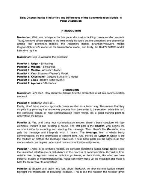 Discussing The Similarities And Differences Of The Communication Models A Panel Discussion Pdf