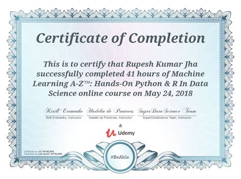 Rupesh Jha On Linkedin Completion Certificate For Machine Learning A Z