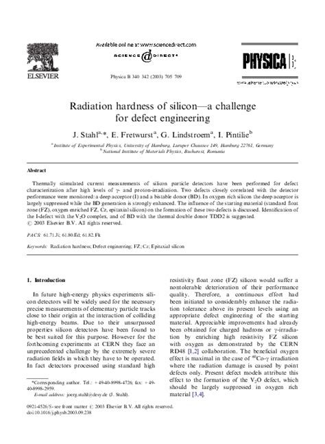 Pdf Radiation Hardness Of Silicon—a Challenge For Defect Engineering