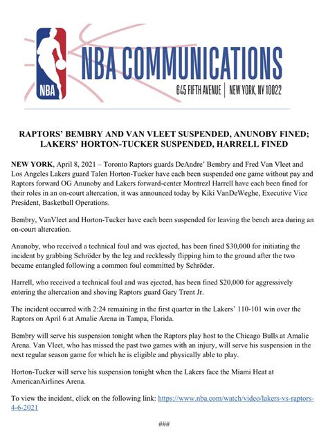 NBA Communications On Twitter The Following Was Released By The NBA