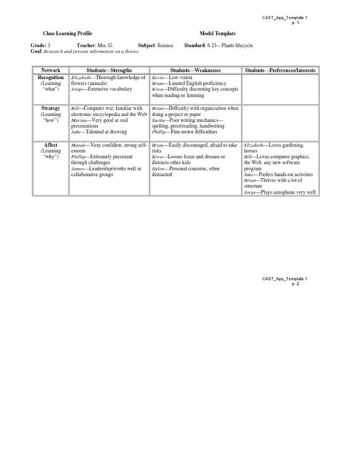 Class Profile Template Pdf Visual Impairment Vocabulary
