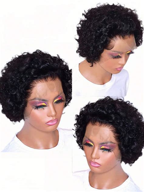 Short Curly Pixie Cut Lace Front Wigs 6 Inch 13x1 Human Hair Lace Front