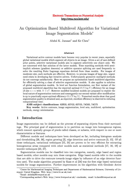 Pdf An Optimization Based Multilevel Algorithm For Variational Image Segmentation Models