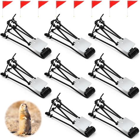 Qualirey Mole Traps With Red Stick Flags Galvanized Easy Set Reusable