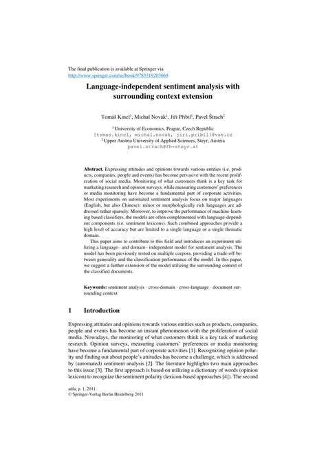 Pdf Language Independent Sentiment Analysis With Surrounding Context