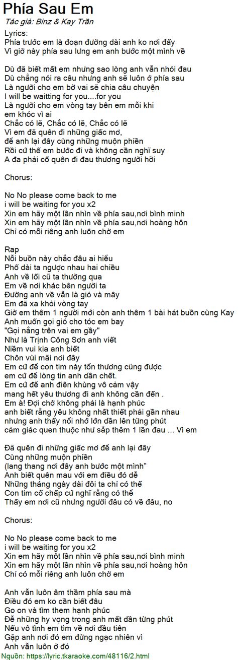 Lời Bài Hát Phía Sau Em Kay Trần And Binz Có Nhạc Nghe