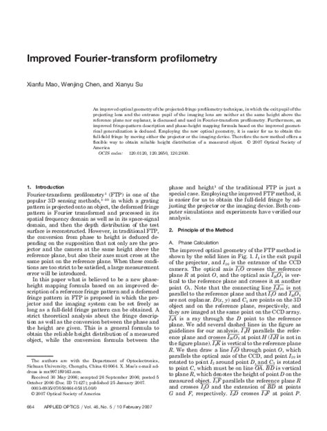 Pdf Improved Fouriertransform Profilometry