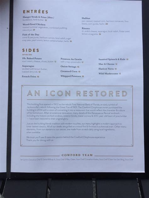 Menu At Cowford Chophouse Pub And Bar Jacksonville