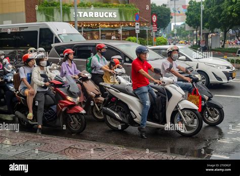 A Motorcycle Swarm During Rush Hour In Ho Chi Minh City Vietnam Stock