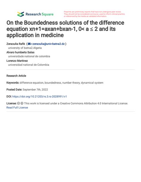 Pdf On The Boundedness Solutions Of The Difference Equation X N 1 Ax α N Bx α N−1 0