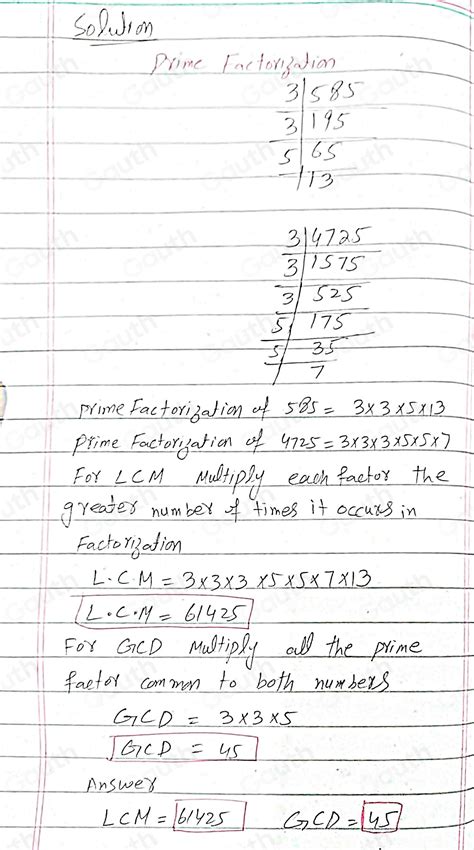 Solved 8 Find The Lcm And Gcd Of 585 And 4725 Using The Prime