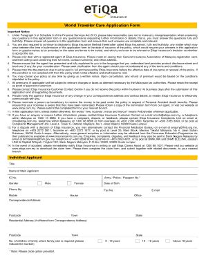 Fillable Online World Traveller Care Application Form - Etiqa Insurance & Takaful Fax Email ...