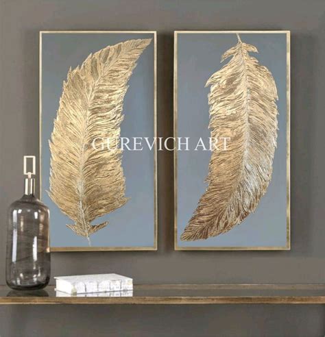 Картина Золотое перо абстракция с поталью Купить картину купить в