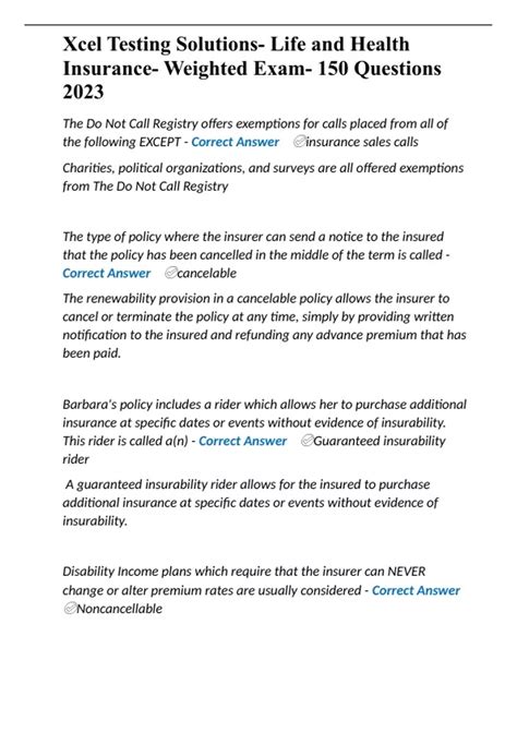 Xcel Testing Solutions Life And Health Insurance Weighted Exam 150 Questions 2023 Xce