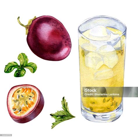 열정 과일 스무디 수채화 그림이 흰색으로 격리되어 있습니다 수채화에 대한 스톡 벡터 아트 및 기타 이미지 수채화 칵테일 패션프룻 Istock