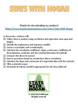 AP Statistics Activity Based Review Correlation And Regression
