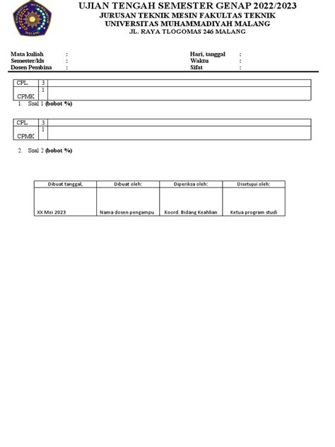 Template Soal Uts Pdf
