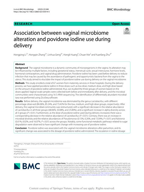 Pdf Association Between Vaginal Microbiome Alteration And Povidone