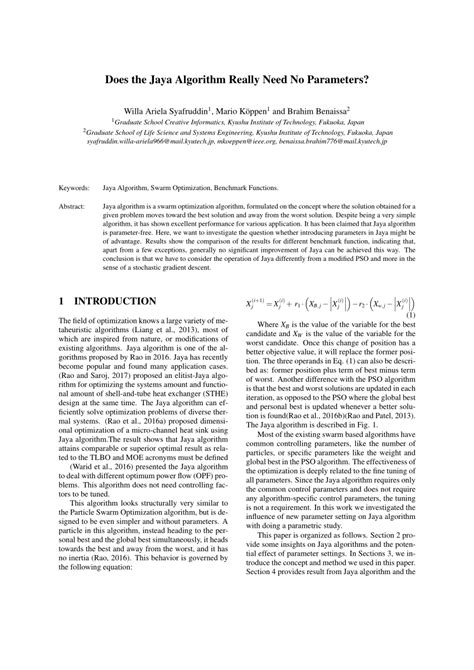 Pdf Does The Jaya Algorithm Really Need No Parameters