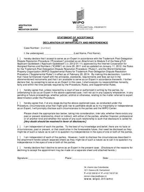 Fillable Online Statement Of Acceptance And Declaration Of Impartiality And Independence Fax