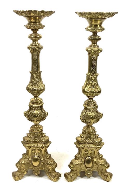 Lot Pair Of Rococo Style Brass Candlesticks