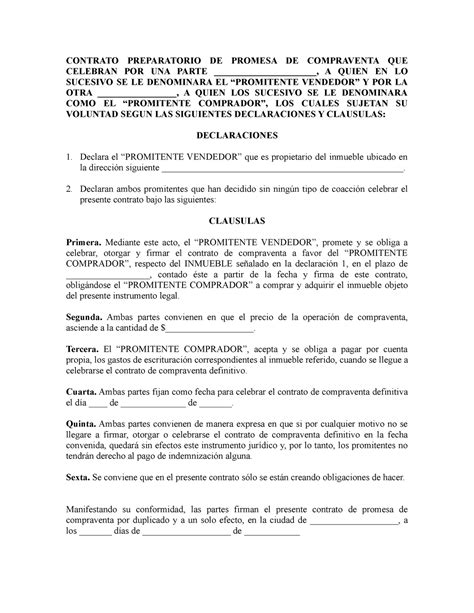 Modelo De Contrato De Promesa De Compraventa De Bien Inmueble Pdmrea
