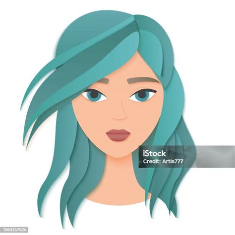 긴 녹색 머리를 가진 아름 다운 젊은 여자의 벡터 초상화 얼굴 유행 페이퍼 컷된 아트 계층 뷰티 패션 개념 로고입니다 공예에