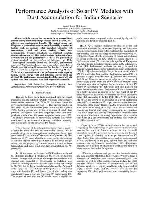 Performance Analysis Of Solar Pv Modules With Dust Accumulation For