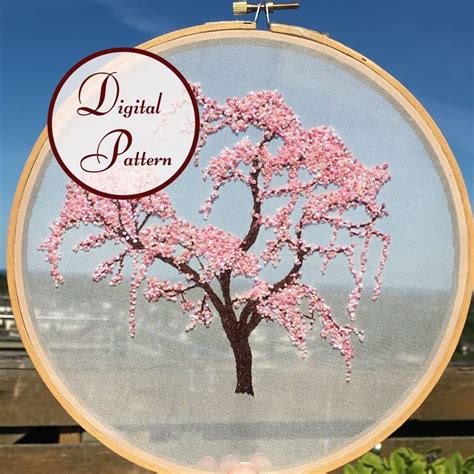 Cherry Blossom Hand Embroidery Hoop Art Full Embroidery Pdf Pattern