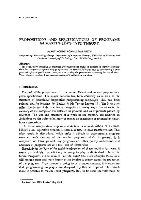Pdf Propositions And Specifications Of Programs In Martin Löfs Type