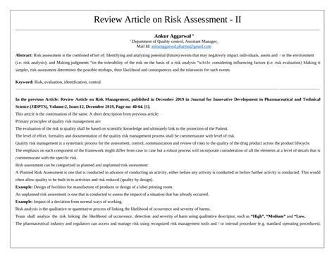 PDF Review Article On Risk Assessment II