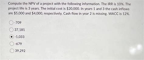 Solved Compute The NPV Of A Project With The Following Chegg Com
