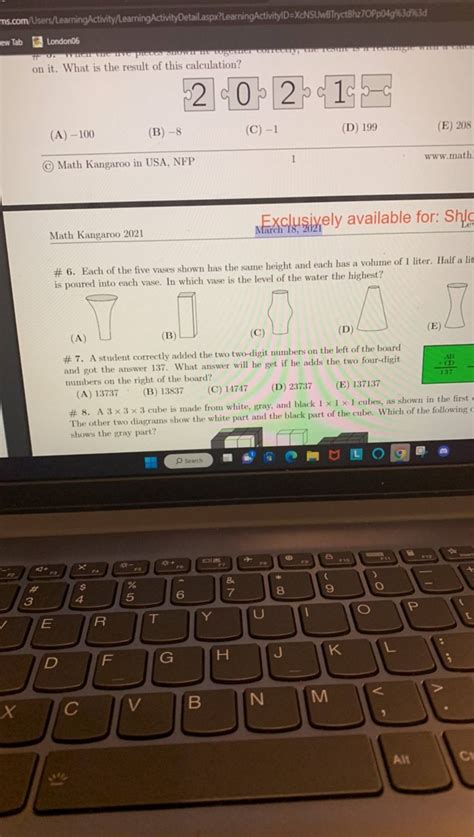 Math Kangaroo 2021 6 Each Of The Five Vases Shown Has The Same Height