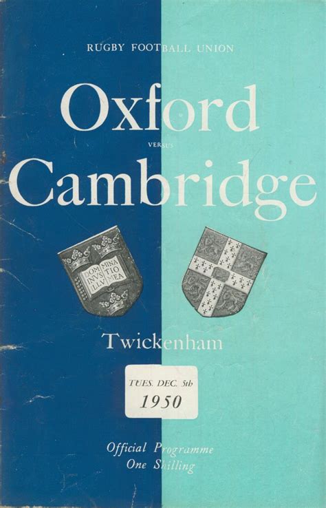 OXFORD V CAMBRIDGE 1950 RUGBY PROGRAMME Rugby Union Programmes