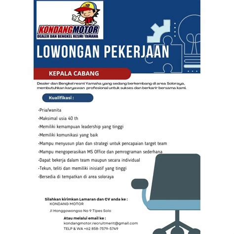 Lowongan Kerja September 2022 Team Kondang Motor Di Solo INFO LOKER SOLO