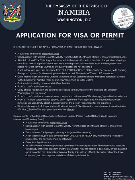 Application For Visa Or Permit Embassy Of The Republic Of Namibia