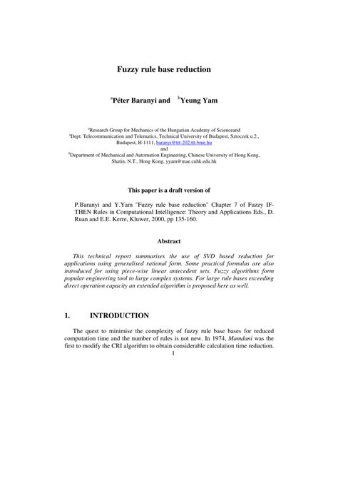 Pdf Fuzzy Rule Base Reduction