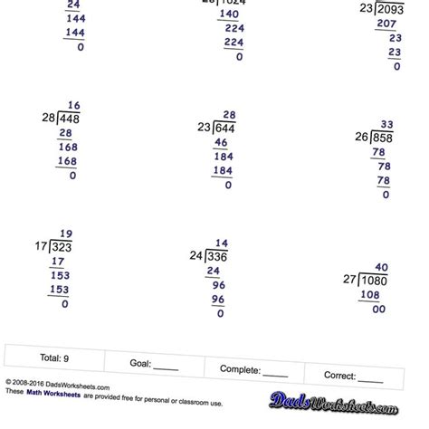 Long Division Worksheets Printable With Answer Keys That Show All The