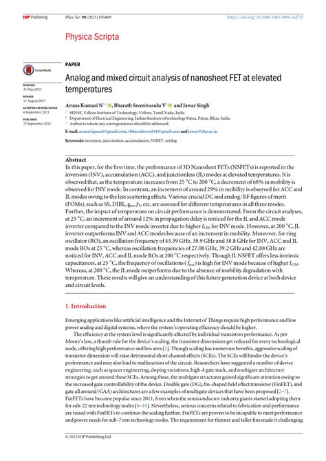 Analog And Mixed Circuit Analysis Of Nanosheet Fet At Elevated Temperatures Request Pdf