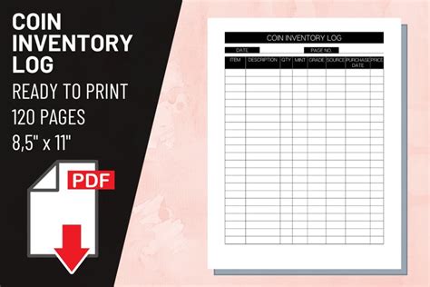 Coin Inventory Log Printable Sheet Insert