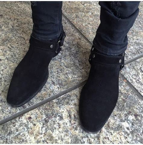 Handmade Men Black Suede Biker Boot Ankle Boot Side Rebelsmarket