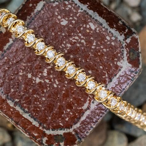 S Link Diamond Tennis Bracelet 14k Yellow Gold