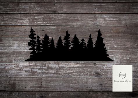 Tree Scape Vinyl Decal Forest Tree Silhouette Decal Sticker Trees PNW Forest Mountain