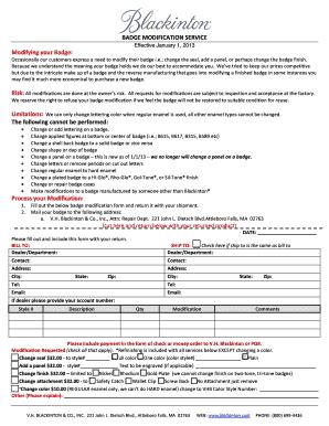 Fillable Online Badge Modification Service Pdf Blackinton Fax Email