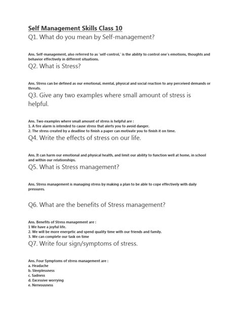 self management skills class 10 pdf stress biology stress