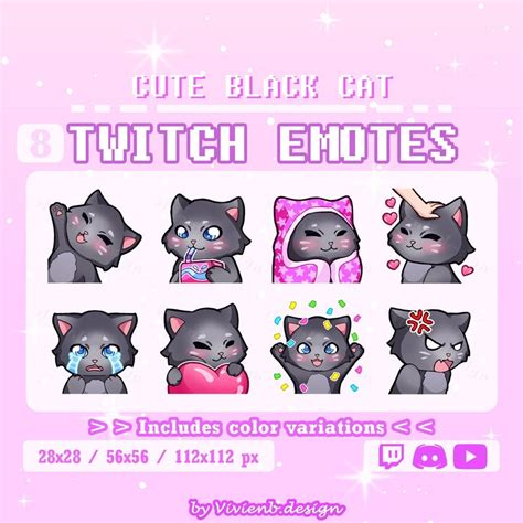 Lindo Gato Negro Twitch Emotes Pack De 8 Kawaii Cute Chibi