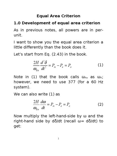 Equal Area Criterion 10 Development Of Equal Area Criterion Pdf