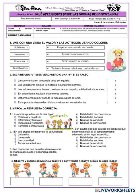 Normas Y Espacios De Convivencia Worksheet En 2025 Actividades De